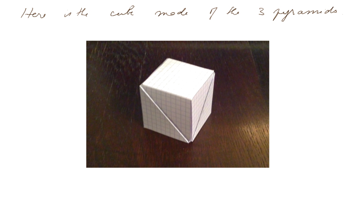 How to split a cube into 3 identical pyramids